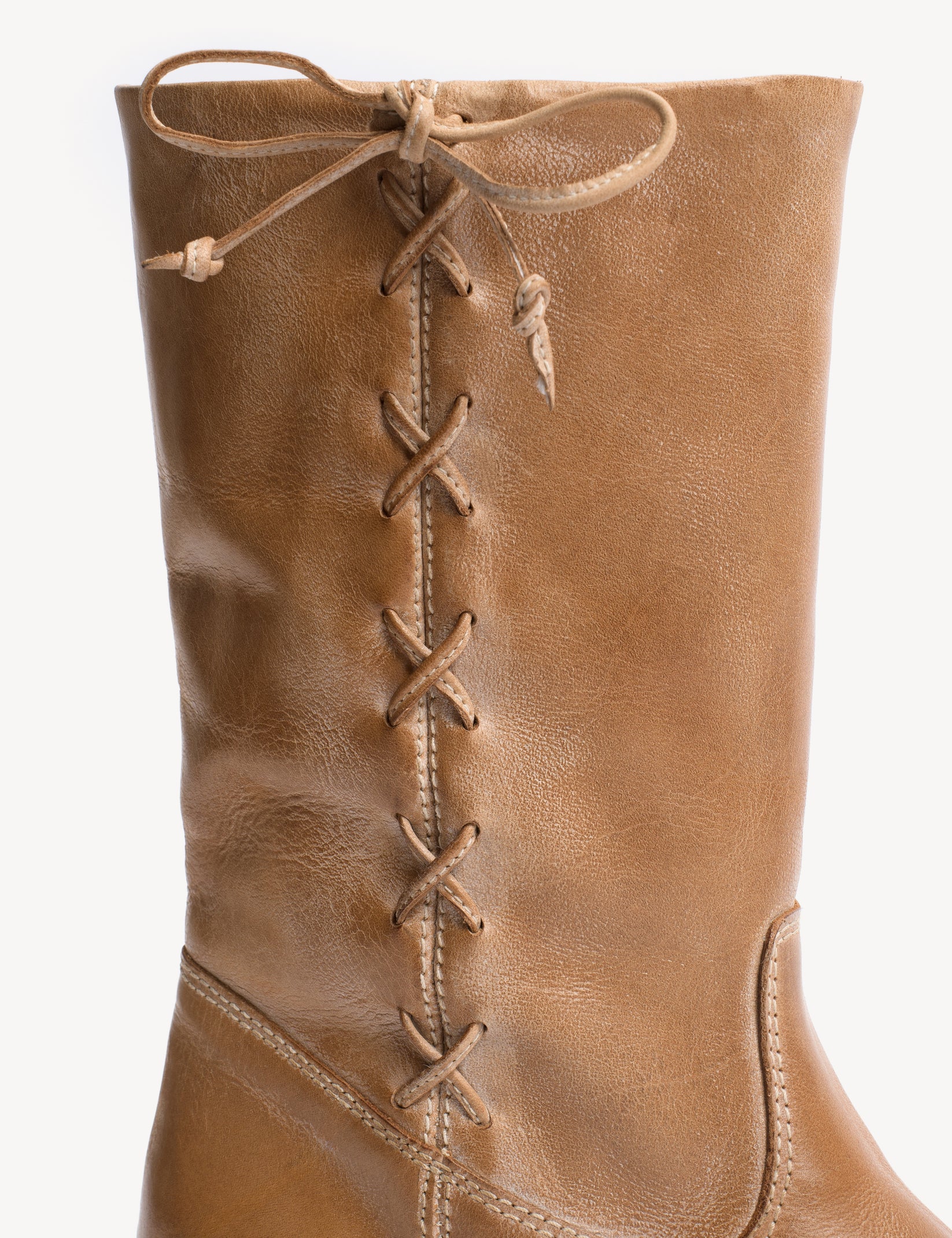 Julia Gaucho Boot With Laces In Dark Tan Escovado Leather - Dico Copenhagen